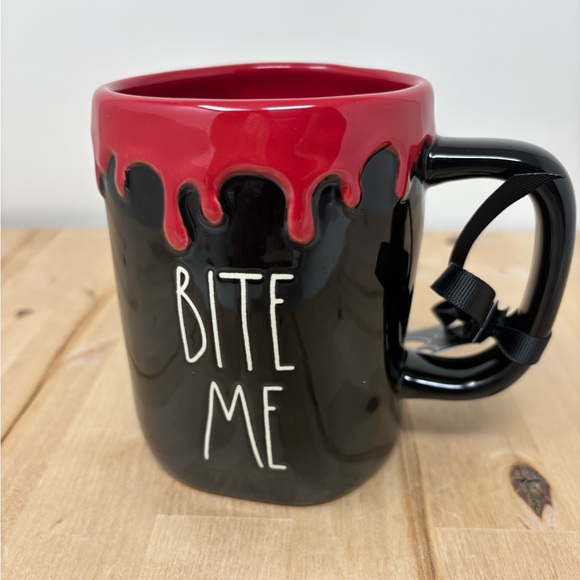 Rae Dunn | Dining | Rae Dunn Halloween Bite Me Mug Red And Black Drip ...